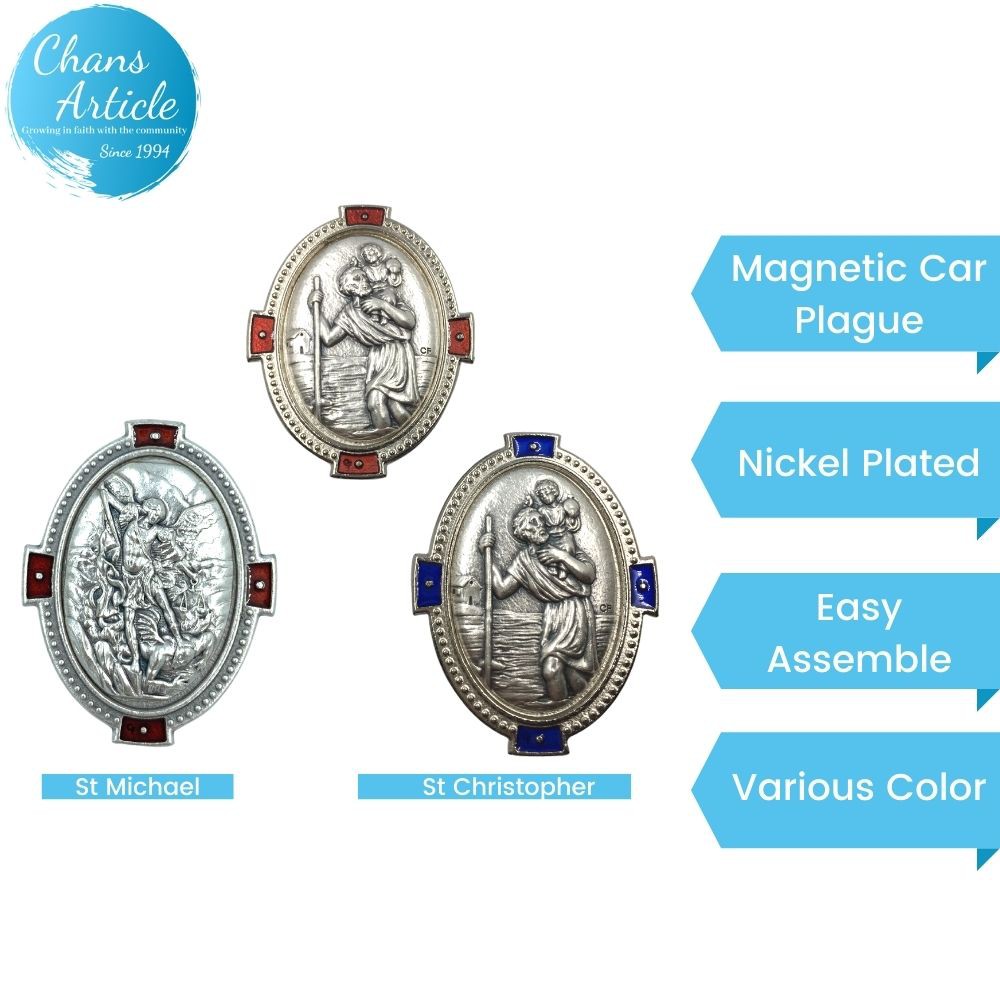 St Christopher Car Magnet Italian Made St Michael Magnetic Car Nickel Plated with Sticker for ...