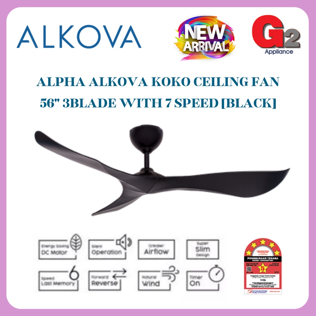 ALPHA (READY STOCK) ALKOVA KOKO CEILING FAN 56" 3BLADE WITH 7 SPEED ...