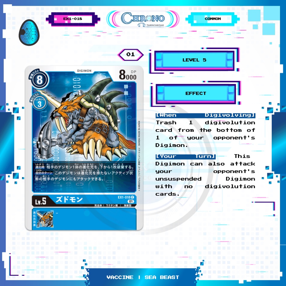 EX1-018 | Zudomon | Common | Digimon Card Single | Chrono TCG | Classic ...