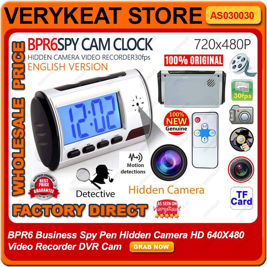 Motion Detection Spy Desk Alarm Clock CCTV Pinhole Hidden Camera DVR ...