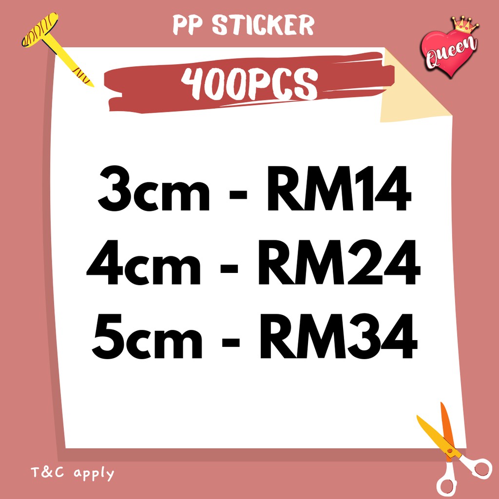 Custom PP Sticker Label Printing 3cm to 5cm*** 400pcs/800pcs package ...