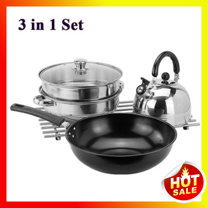 3 IN 1 Cookware Set Frying Pan, Stainless Steel St - nd_shop769 ...