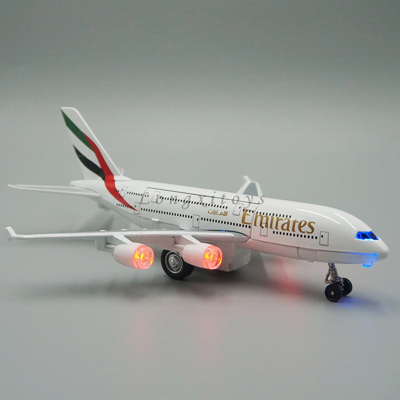 Diecast Plane Model Toy Airbus A380 Emirates Airliner Replica Pull Back ...