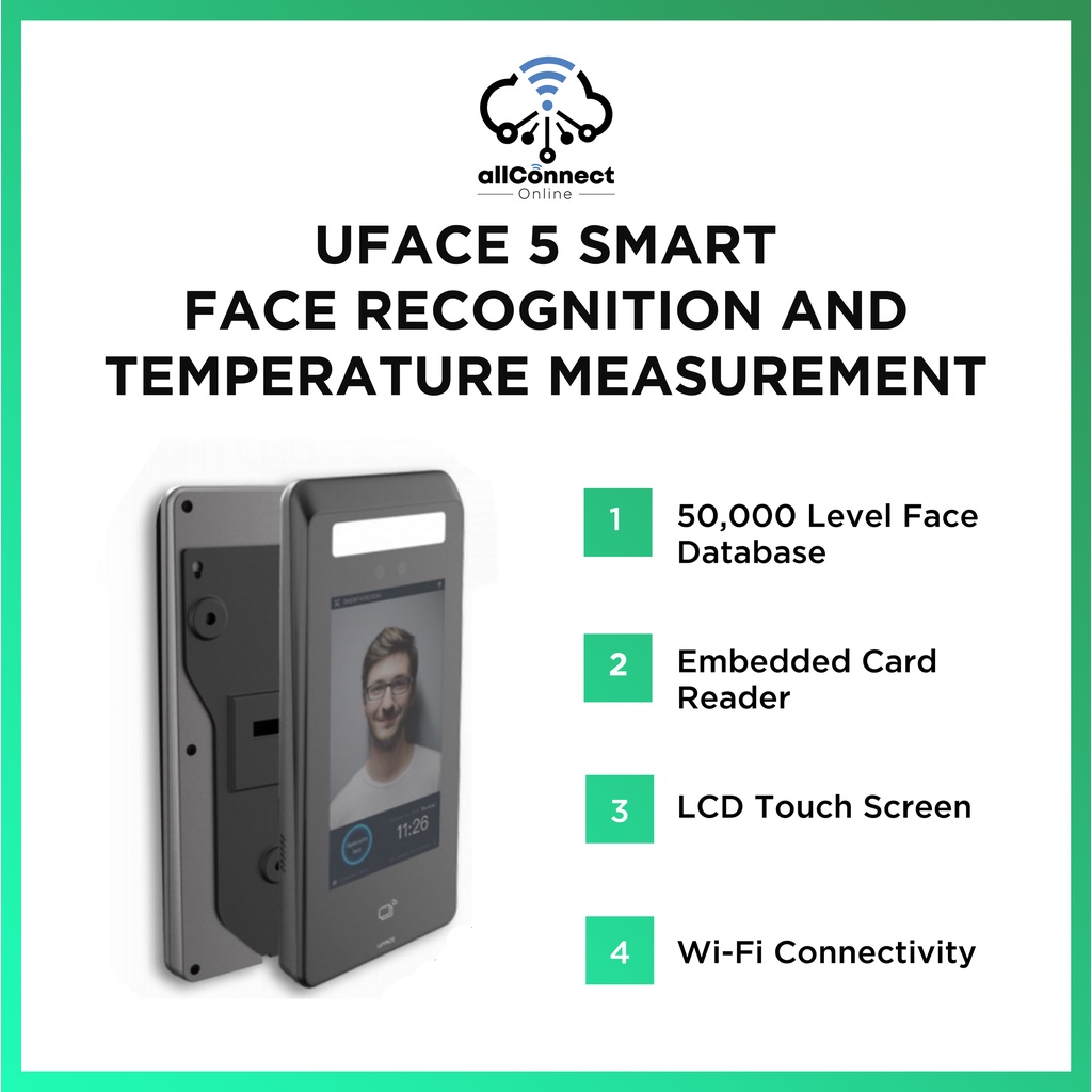 UFACE 5 Smart Face Recognition and Temperature Measurement - allConnect ...