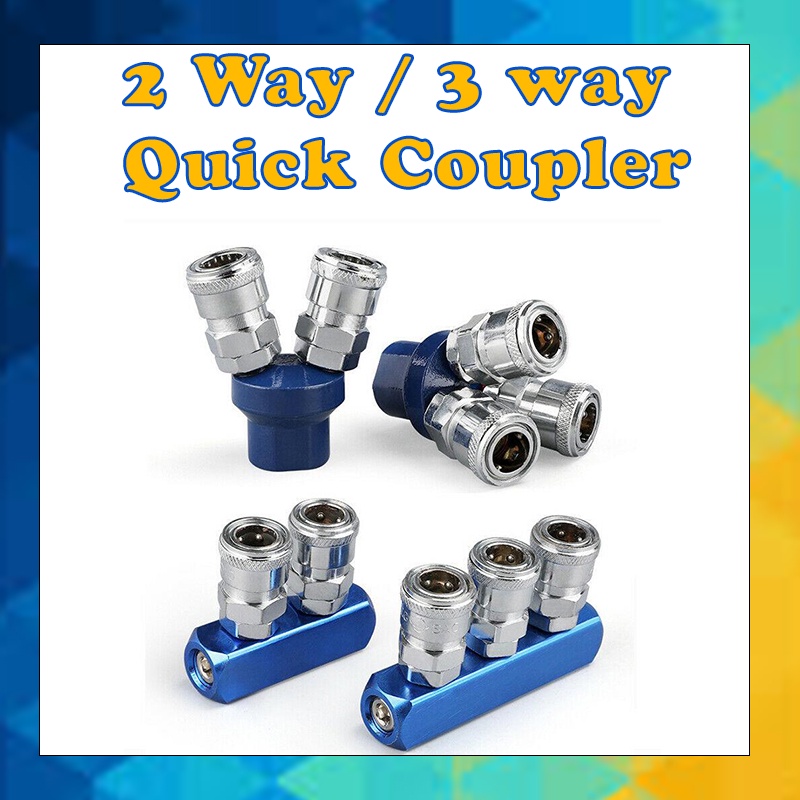 2 Way 3 Way Quick Connector Air Compressor Multi Hose Coupler Fitting ...