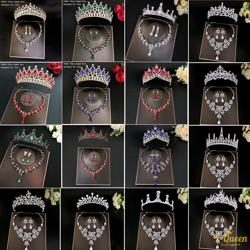 Bridal Tiaras Crown Set with Earring Kit & Necklack Handmade Luxury ...
