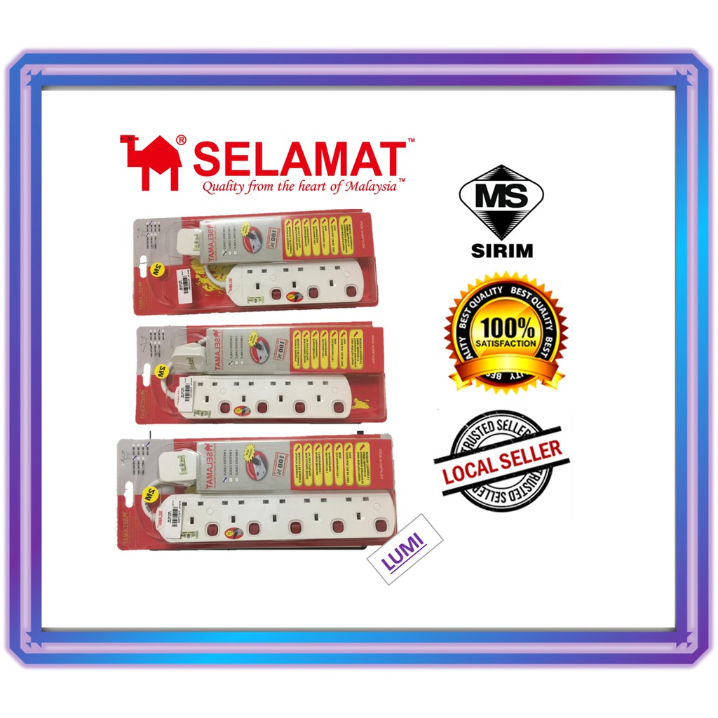 SELAMAT Portable Socket Outlet Sirim (2 Meter 3 Gang / 2 Meter 4 Gang / 2 Meter 5 Gang) | Shopee ...