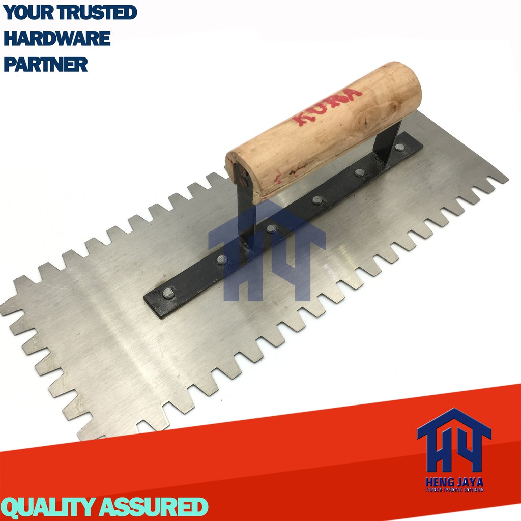 SQUARE NOTCHED PLASTERING TROWEL / Wooden Handle Cement Trowel 4inch ...