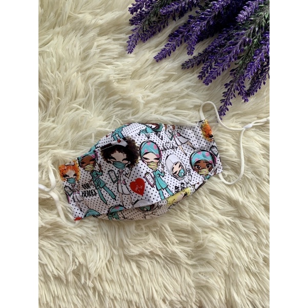 3D fabric mask-frontliner/nurse -white polka dot | Shopee Malaysia
