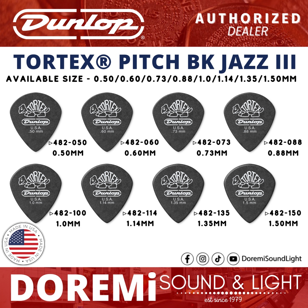 Jim Dunlop 482 Tortex Pitch Black Jazz Pack of 6pcs Guitar Pick - 0 ...