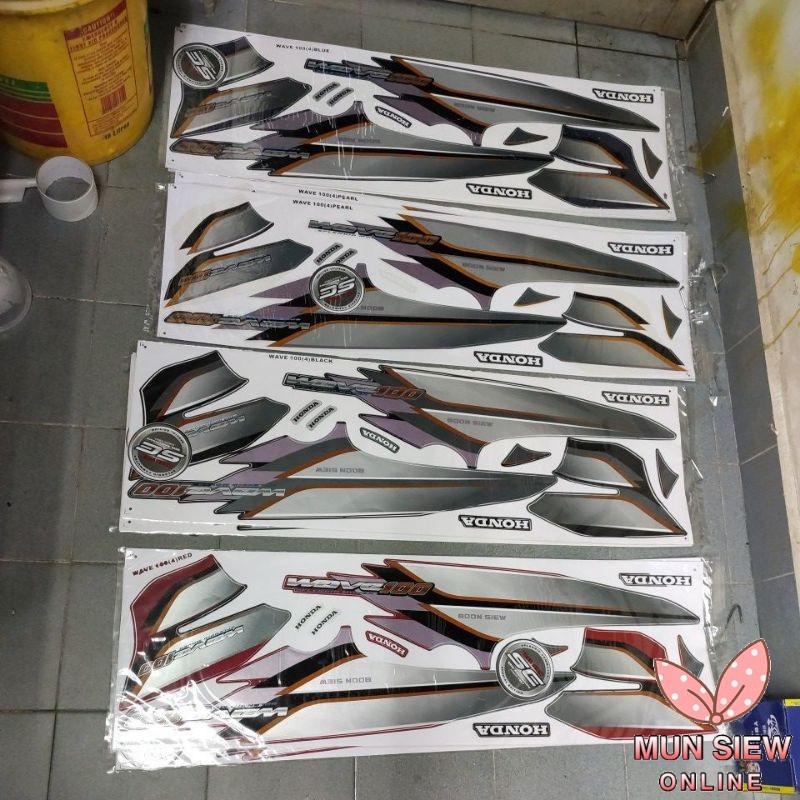 Stiker sticker body honda wave 100r wave100r (4) red/black sticker ...