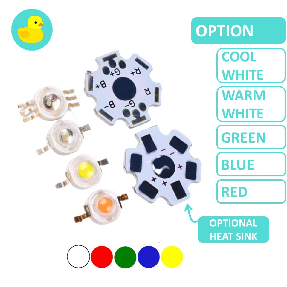1W Super Bright LED White / Red / Green / Blue / RGB With PCB Heat Sink ...