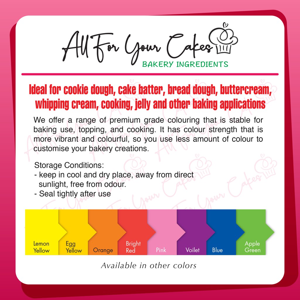 HALAL FOOD COLOURING - water base - 500gm -VIBRANT & CONCENTRATE ...