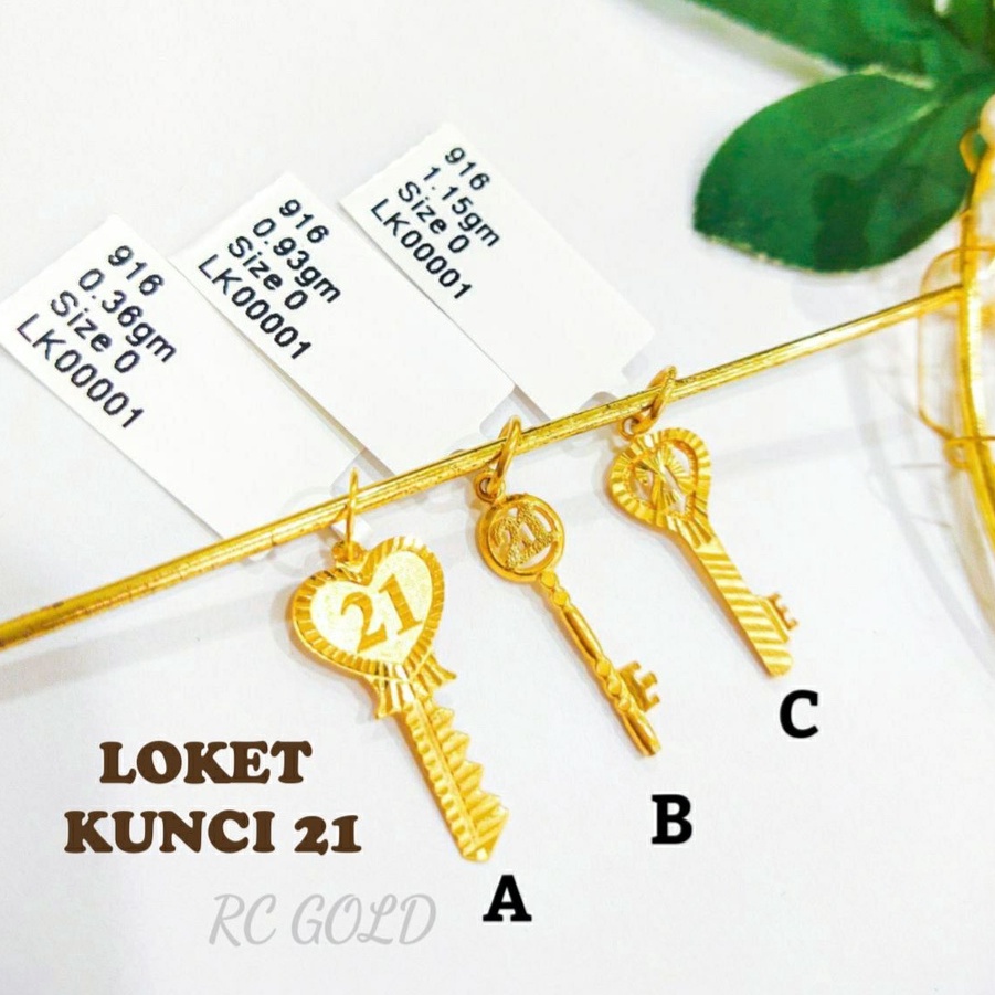 LOKET KUNCI 21 TAHUN EMAS TULEN 916 21ST BIRTHDAY GOLD KEY PENDANT 916 ...