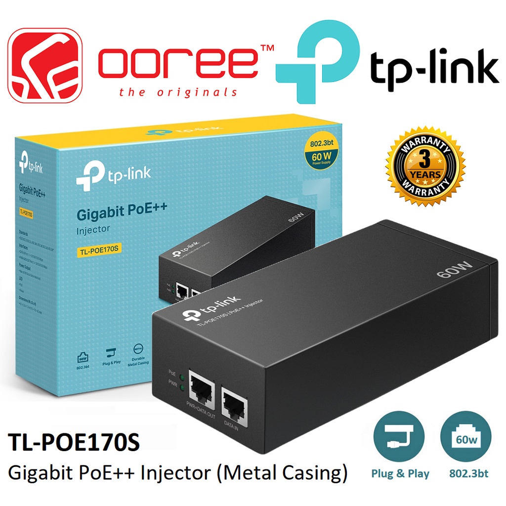 TP-LINK TL-POE170S 60W POE INJECTOR ADAPTER WITH PLUG & PLAY DESIGN ...