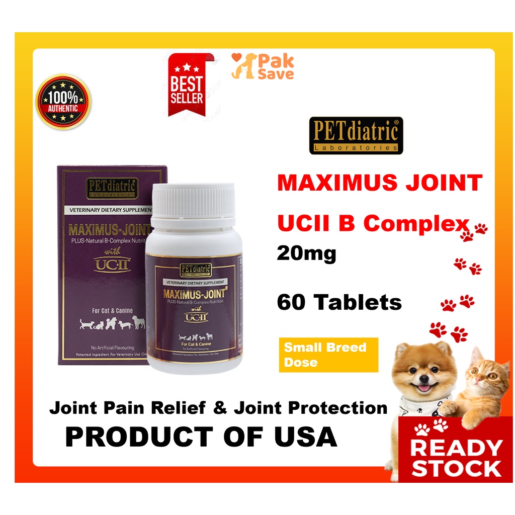 PETdiatric Maximus Joint UCII B Complex 20mg 60 Tablets (Petdiatric Maximus UC2 B Complex 20mg ...