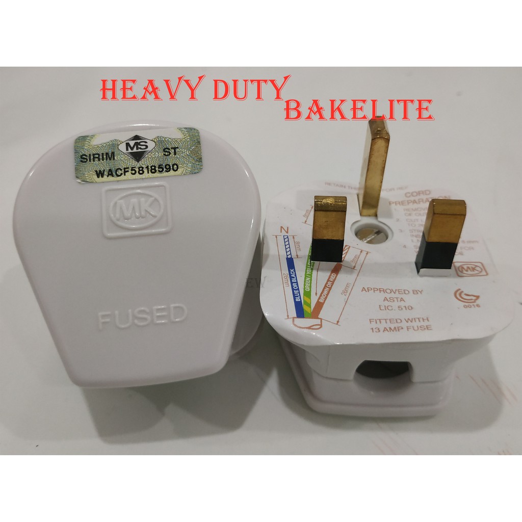 MK 646 WHI 13A Heavy Duty 3 PIN Bakelite PLUG TOP | Shopee Malaysia