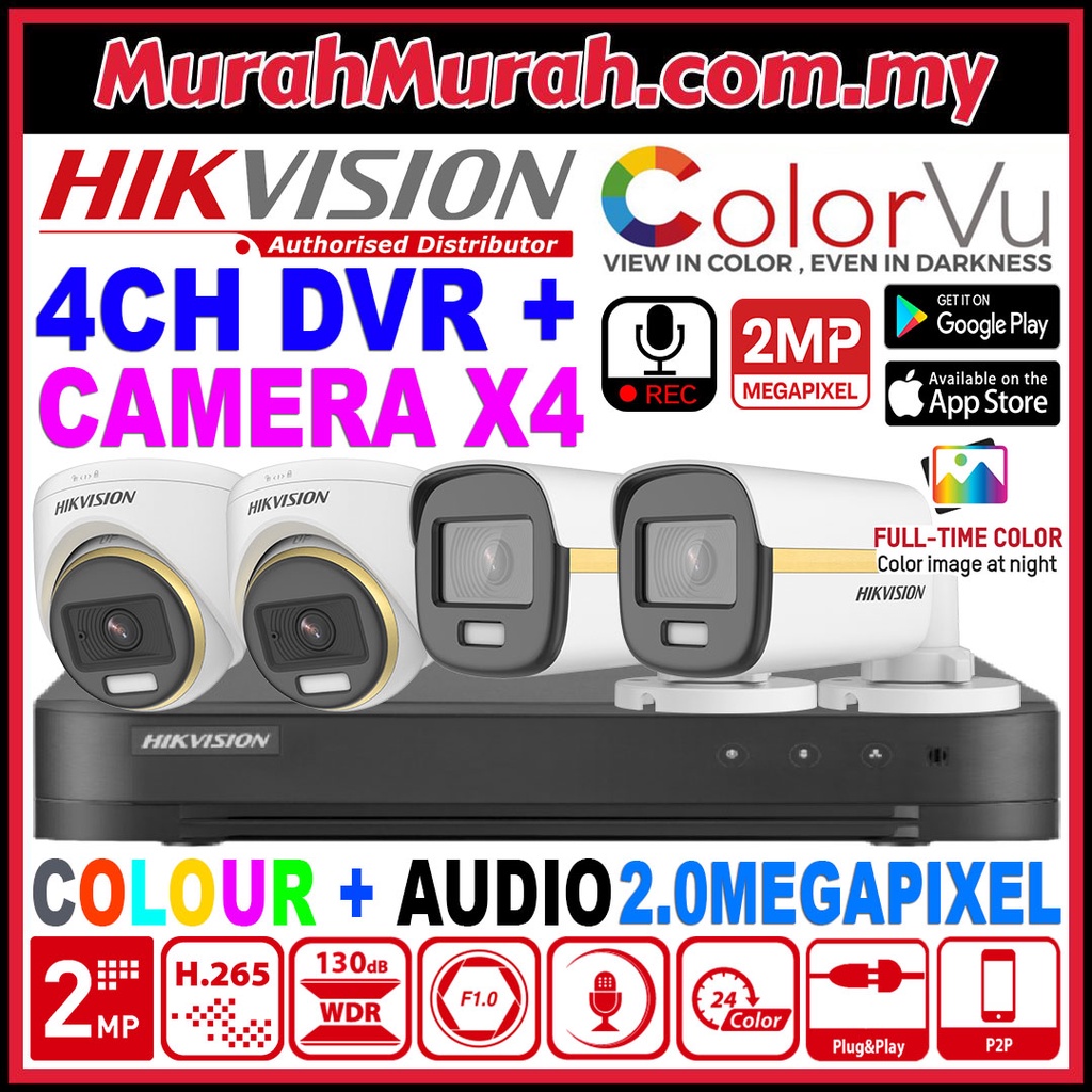 HIK HIKVISION COLORVU 2.0MP 4CH Package Set DVR + 4 Camera with Audio ...