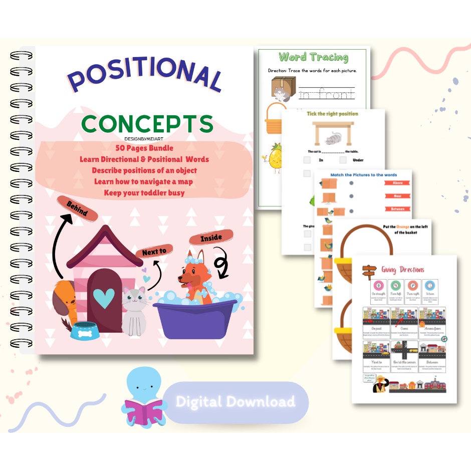 50+ pages Positional Concepts Busy Book Printable Preschool Worksheet ...