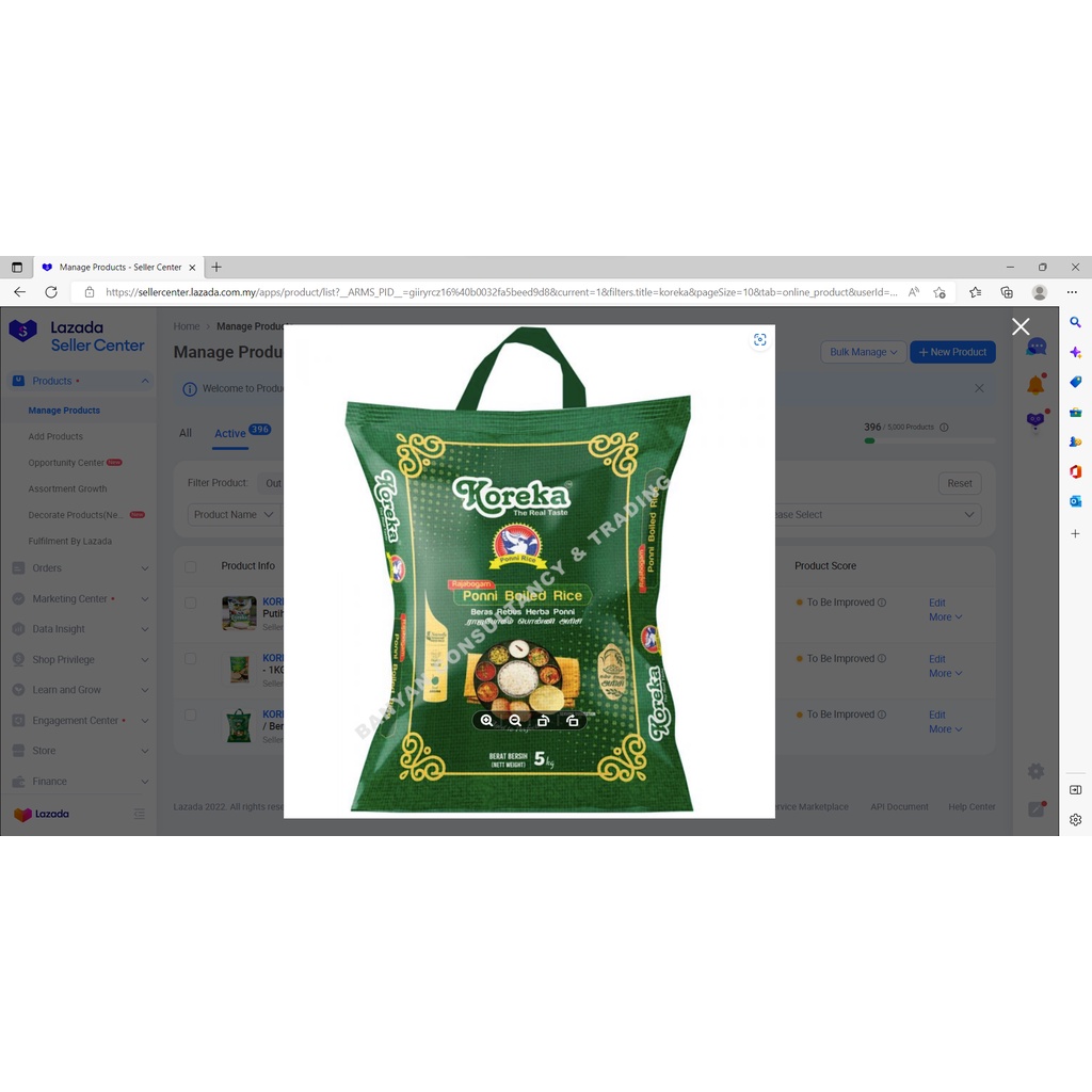 KOREKA Ponni Boiled Rice (Rajabogam) / Beras Rebus Ponni India - 5kg ...