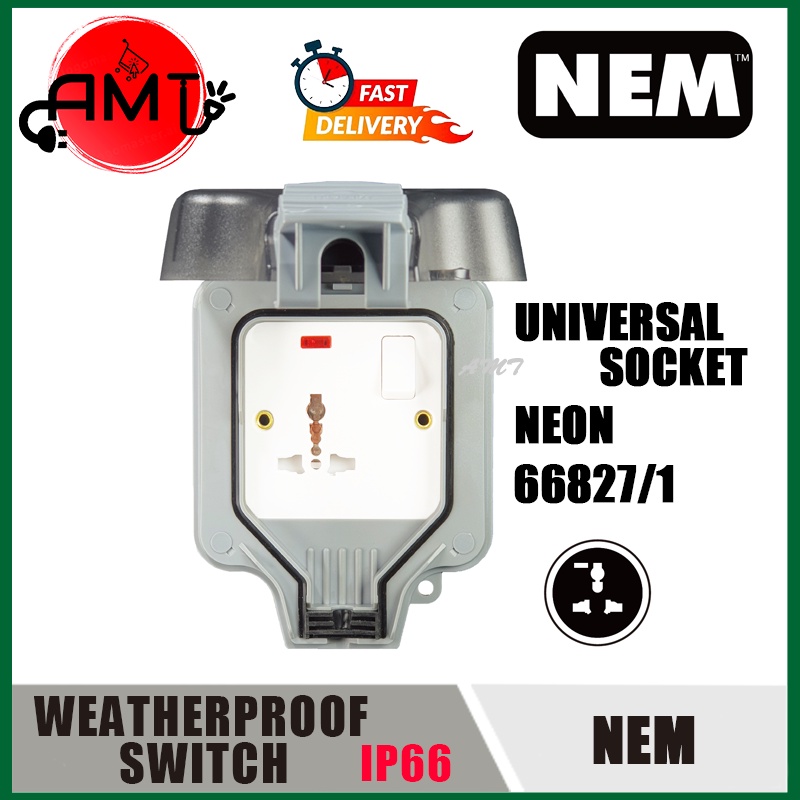 NEM WEATHERPROOF SWITCH 13A UNIVERSAL SWITCH SOCKET NEON IP66 66827/1 ...
