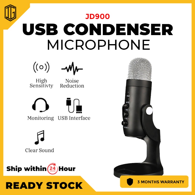JD-900 USB Condenser Microphone with Mic Stand POP Filter for Gaming ...