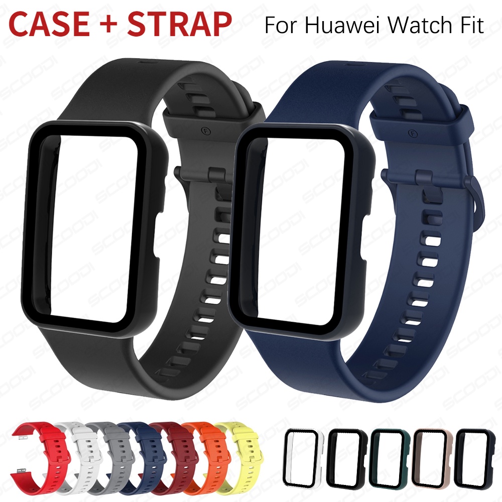 2in1 Strap+Case for Huawei watch Fit new Smart Watch Band Glass ...