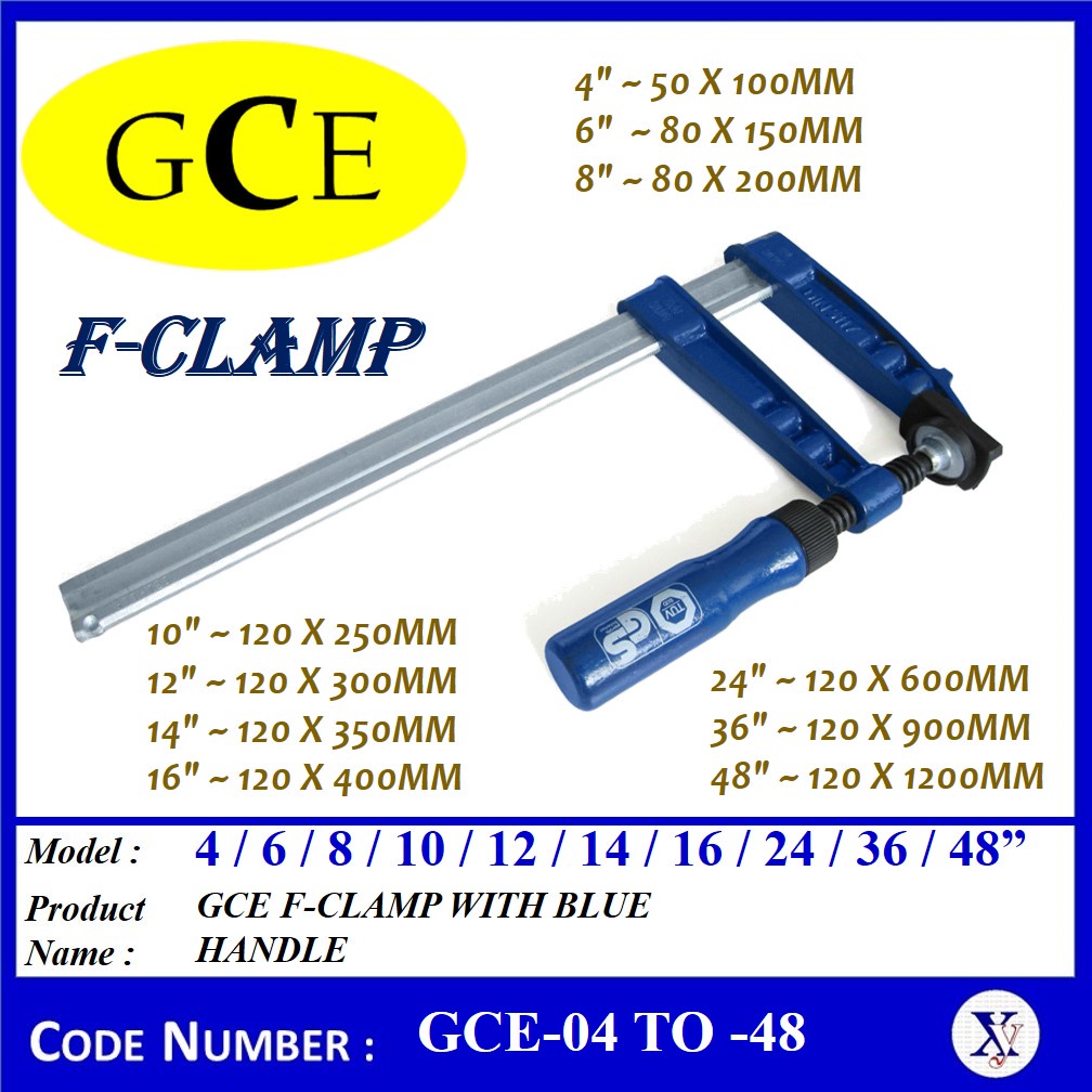 GCE 4" - 48" HEAVY DUTY F CLAMP WITH BLUE WOOD HANDLE | F SLIDING BAR ...