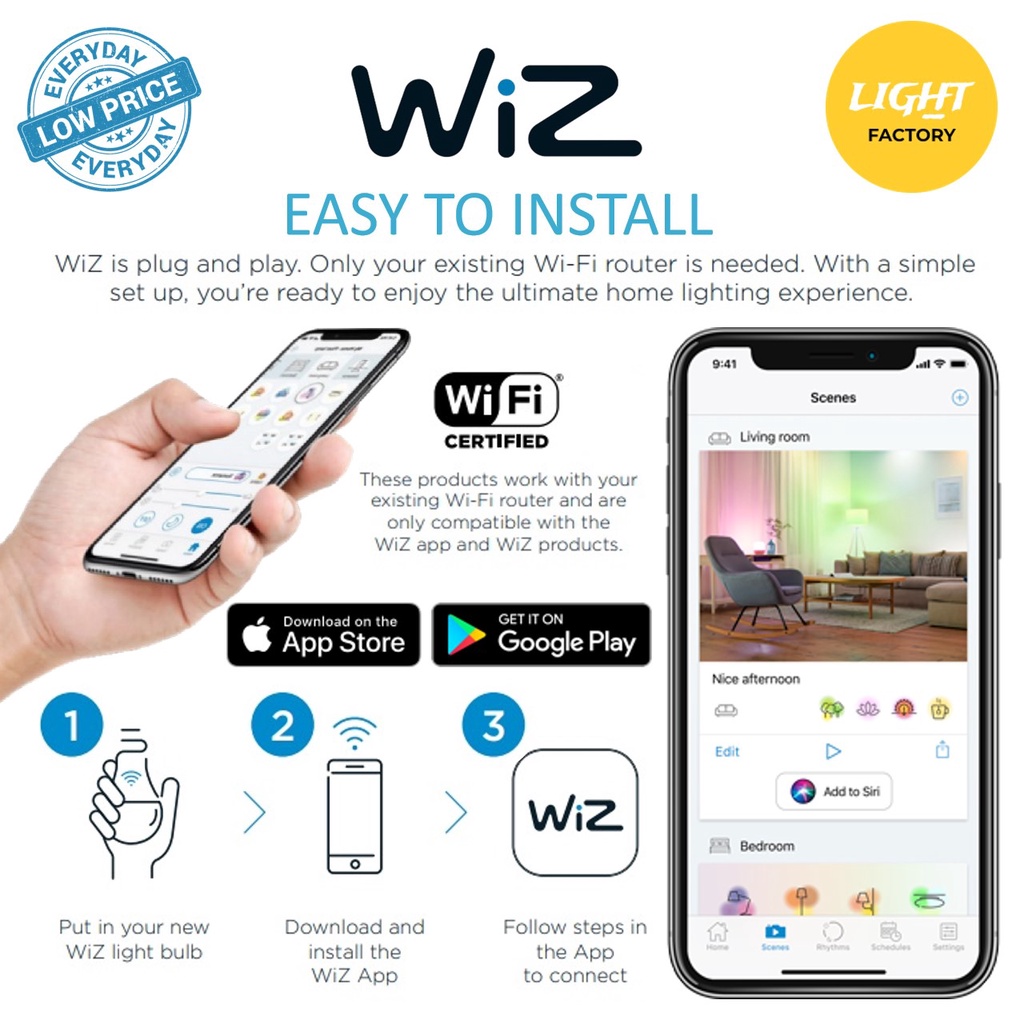 PHILIPS Wiz Tunable White | 3 Color Smart Bulb E27 E14 GU10 LED Bulb Downlight Ceiling Lamp Plug ...