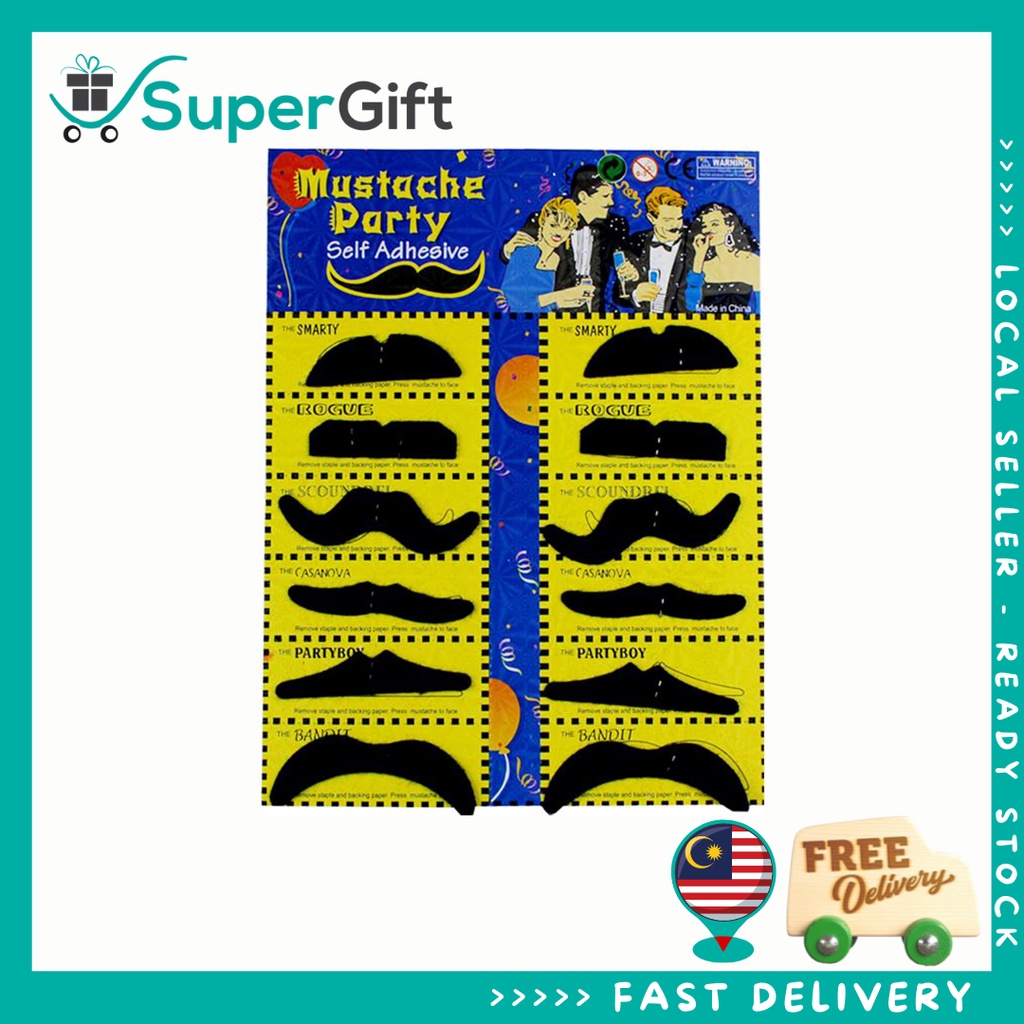 Fake Mustache Set 12pcs – Self-Adhesive Costume Props for Halloween ...