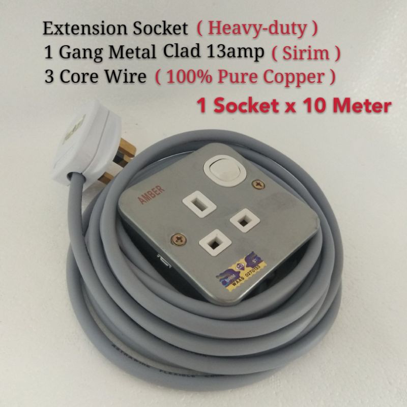 Extension Socket Heavy-Duty 13amp 1 Gang Metal Clad Switch Socket Wire ...