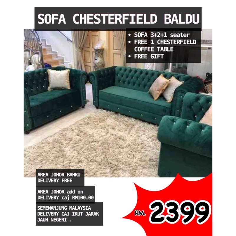 SOFA CHESTERFIELD DIAMOND READY STOCK/ SET SOFA BALDU FREE COFFEE TABLE ...
