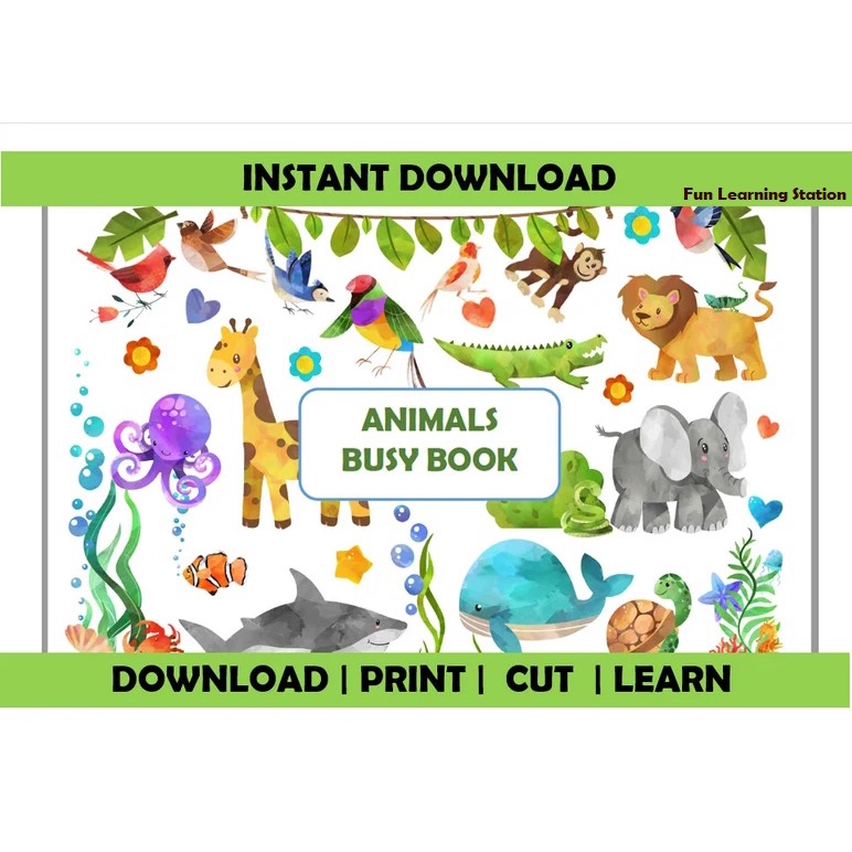 434 Animals Busy Book Printable (PDF) Kids Preschool learning matching ...