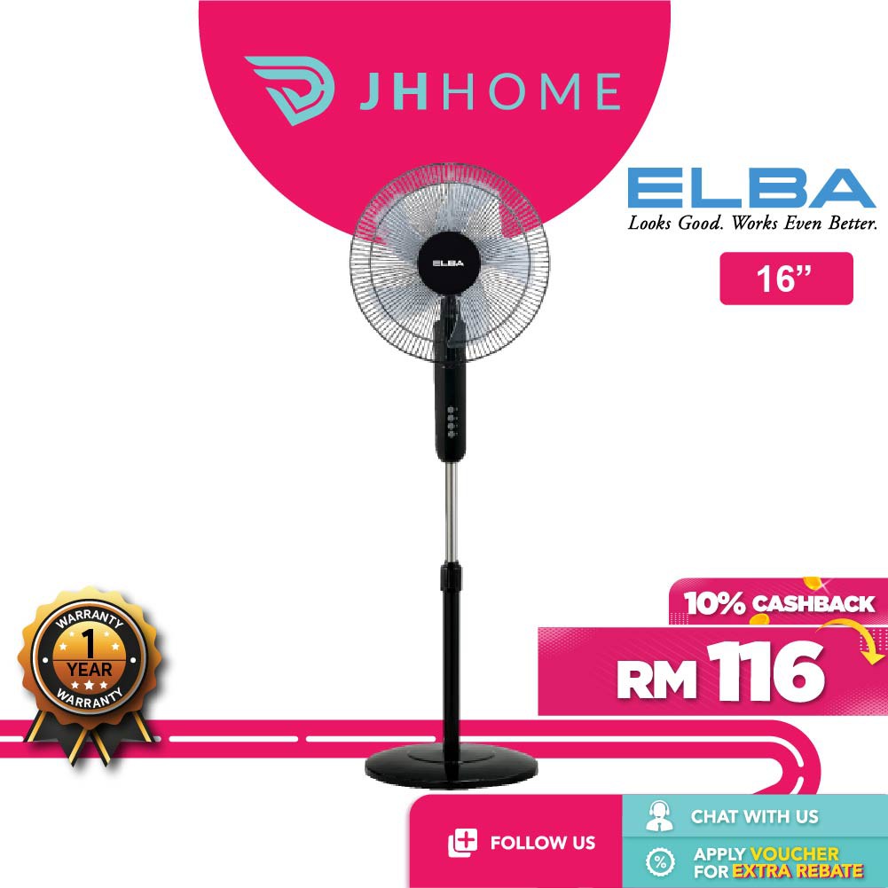 Elba 16" 5 Blades Stand Fan 50W ESF-J1656(BK) | Faber 16'' 5 Blades 3 ...