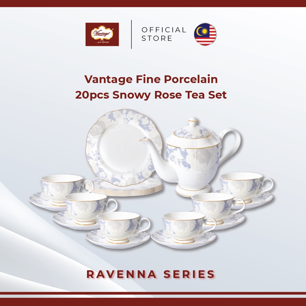 Vantage Fine Porcelain 20pcs Snowy Rose RavennaTea Set | Shopee Malaysia
