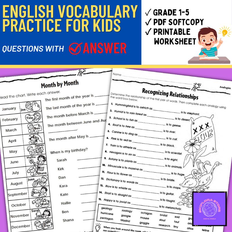 [SS17] Practice Vocabulary English Vocabulary Exercise | Grade 1 ...