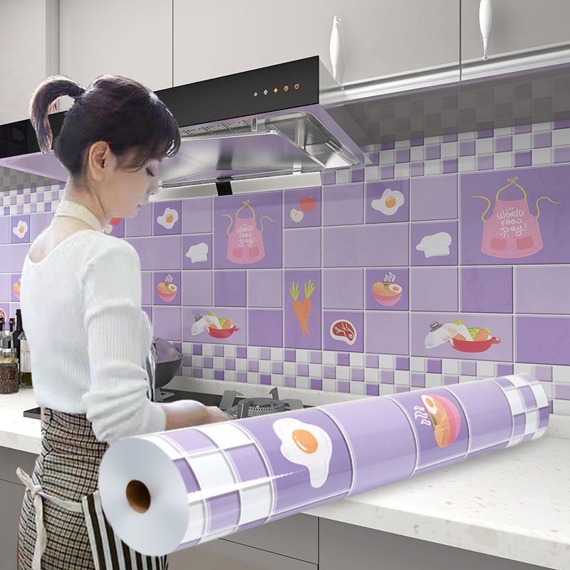 Self adhesive wallpaper dapur Waterproof kitchen stickers Oil-Proof ...