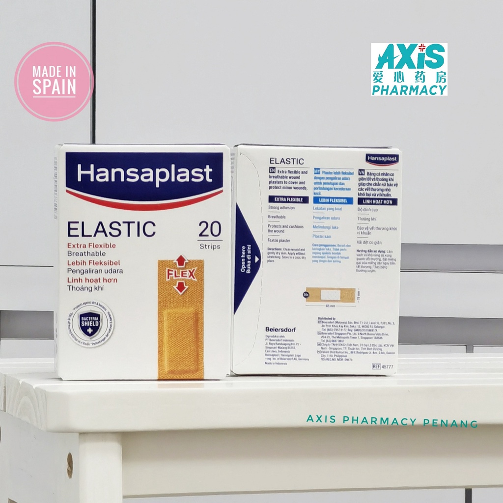 HANSAPLAST ELASTIC 20 Strips Plaster Band-Aid {Exp: 06/2026} Extra ...