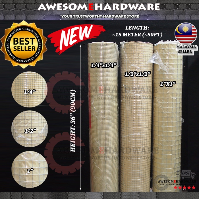 36" (3FEETx48FEET) GALVANIZED METAL IRON MESH ROLL BESI PAGAR (1/4", 1/ ...