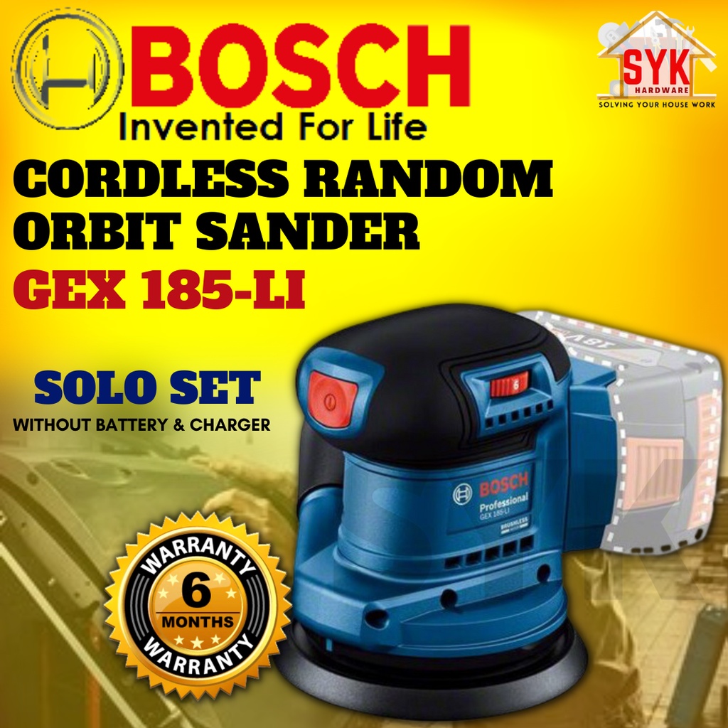 SYK BOSCH GEX185-LI GEX 185-LI Cordless Random Orbit Sander Machine Mesin Sander Mesin Gosok ...
