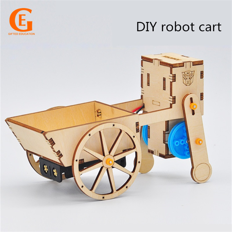 GIFTED EDUCATION Science Educational Toy Wood DIY Electric Robot Cart ...