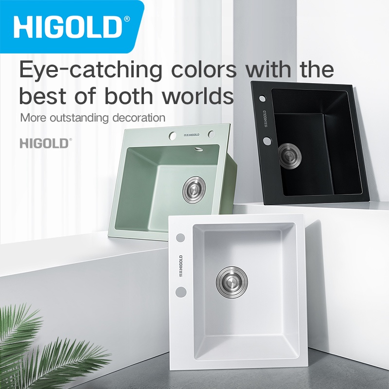 HIGOLD 400mm/500mm Kitchen Sink Quartz Square Sink Topmount Undermount ...
