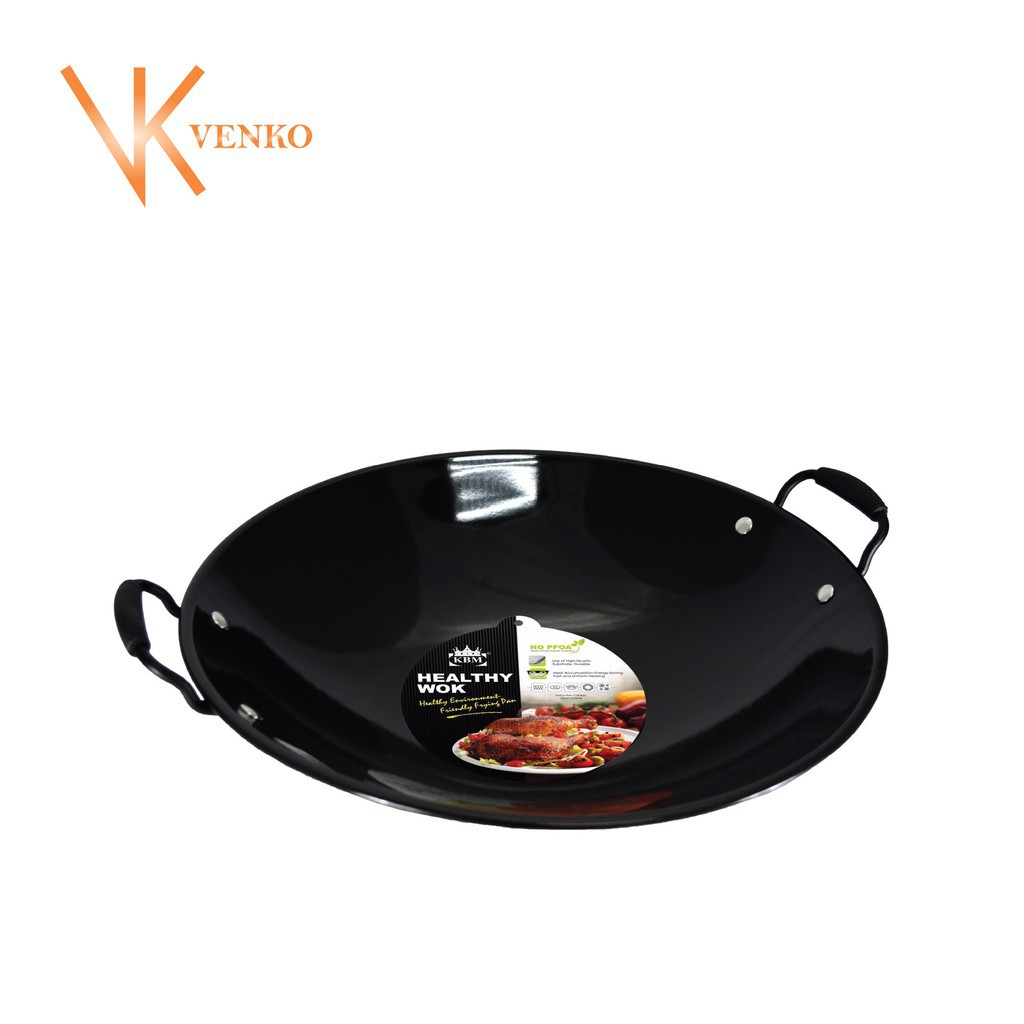 KBM Enamel Wok / Non Stick Wok / Double Handle Wok / Kuali Hitam ...