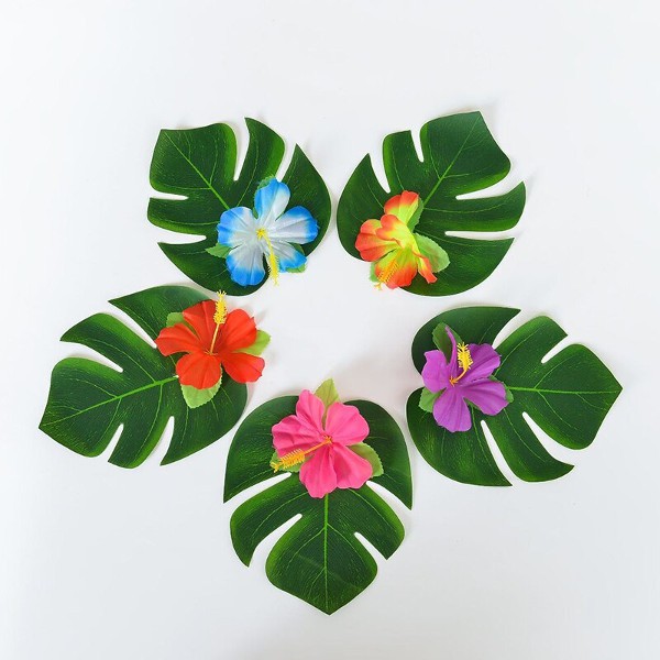 [M'sia ready stock] 12pcs set Hawaiian Decorative Leaves & Flowers ...
