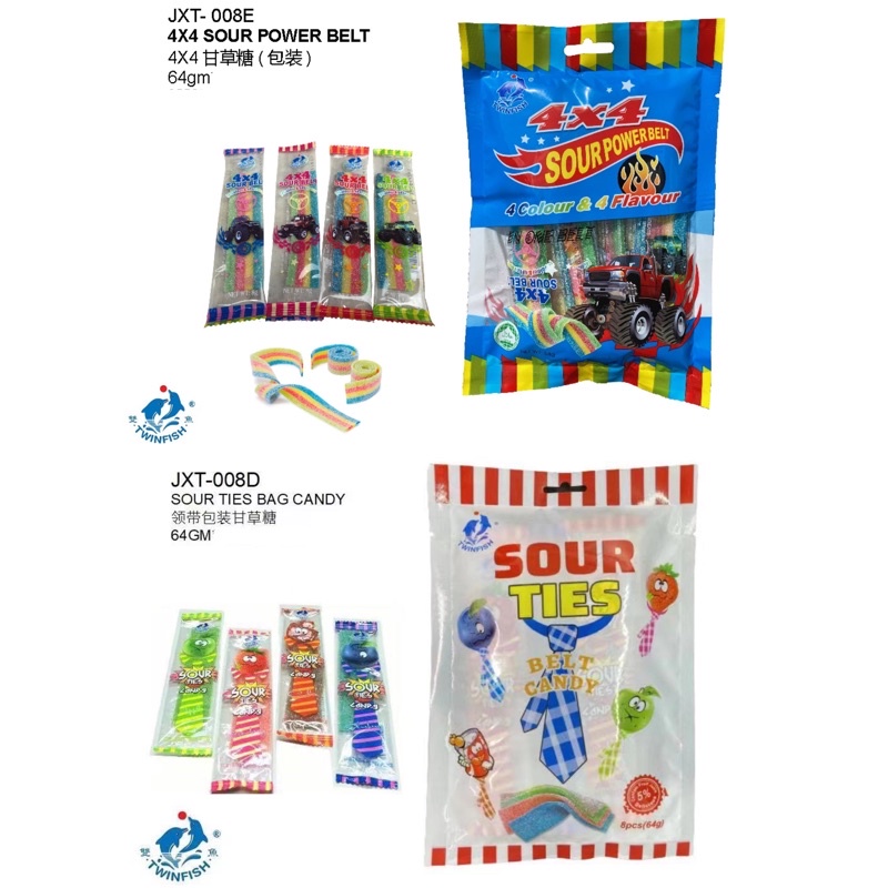 64g TWINFISH 4X4 SOUR POWER BELT / SOUR TIES CANDY 四色领带甘草糖 | Shopee ...