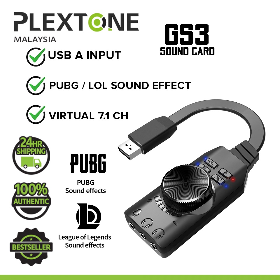PLEXTONE GS3 Sound Card Virtual 7.1 Channel External USB Sound Card 3 ...