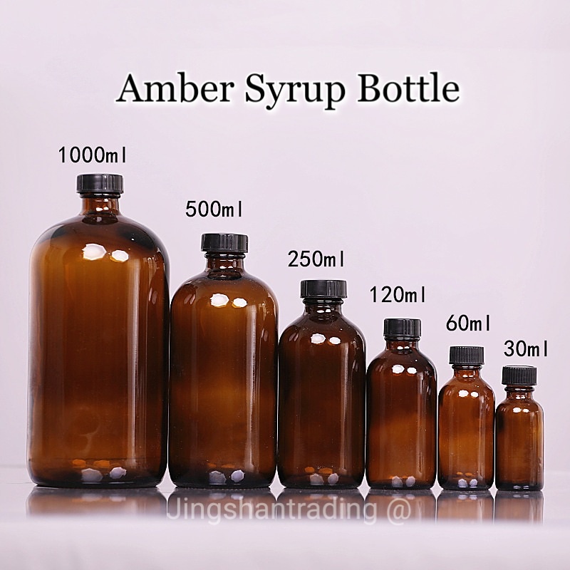 Amber Glass Bottles With black screw cap & Stopper Insert [ 30ml 60ml ...