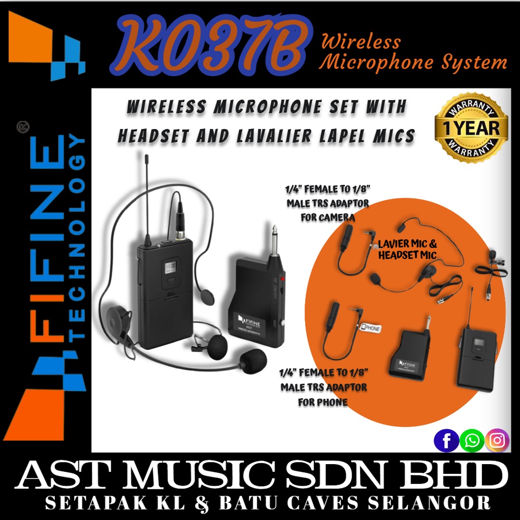FIFINE K037B Wireless Microphone System - Black ( K-037B / K-037 ) | Shopee Malaysia