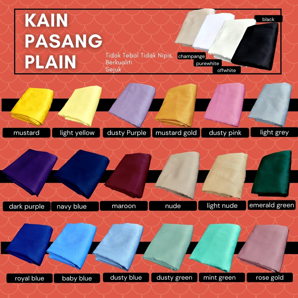 [0.5m setiap 1 unit] Kain Meter Plain Pasang Morroccu Pearl skin bidang ...