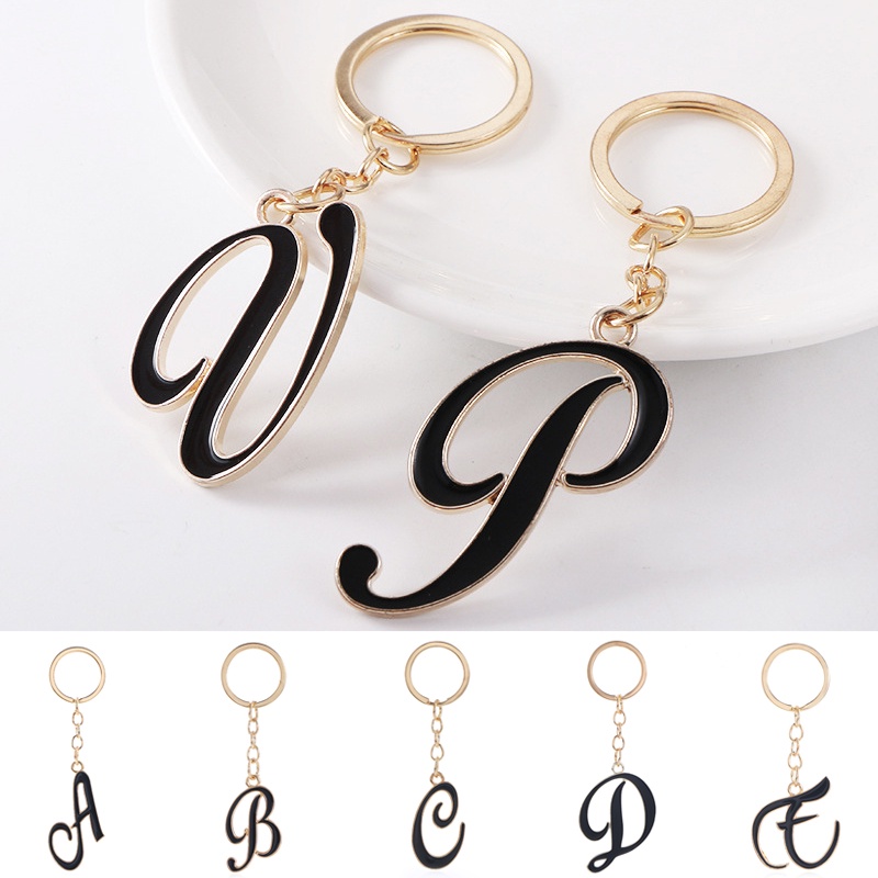 Chic 26 A-Z Letter Metal Keychain Stylish Initial Dripping Oil Keyring ...